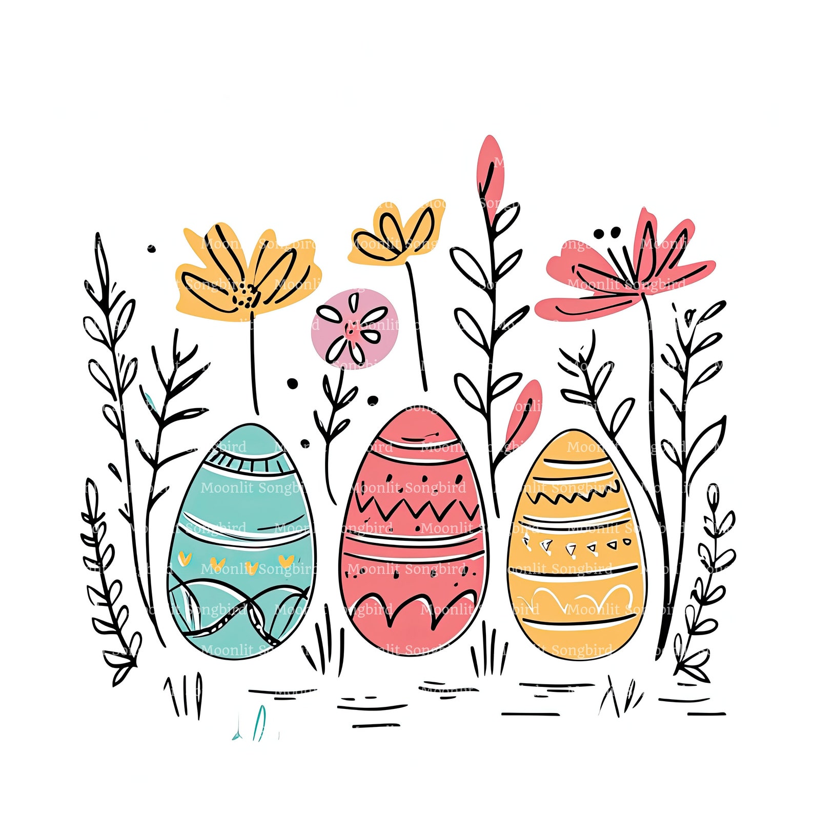 14 Easter Eggs Drawings Clipart, Digital Download, Printable Cute ...