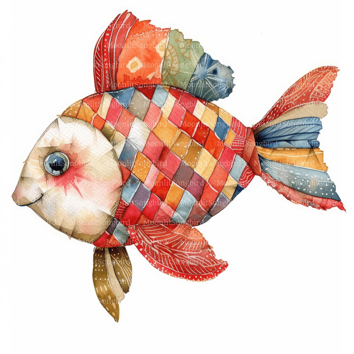9 Patchwork Fish Clipart, Digital Download, Printable Watercolor ...
