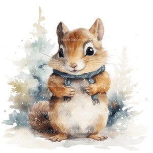 10 Cute Chipmunk in Winter Clipart, Digital Download, Printable ...