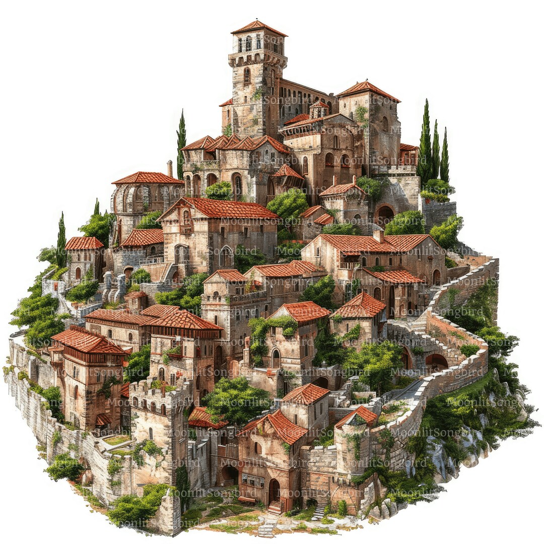 18 Medieval Walled Town Clipart, Digital Download, Printable Watercolor ...