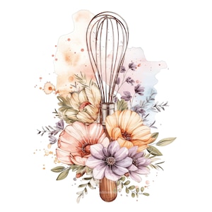 Floral Whisk Clipart, Watercolor Baking Illustration (digital Download ...