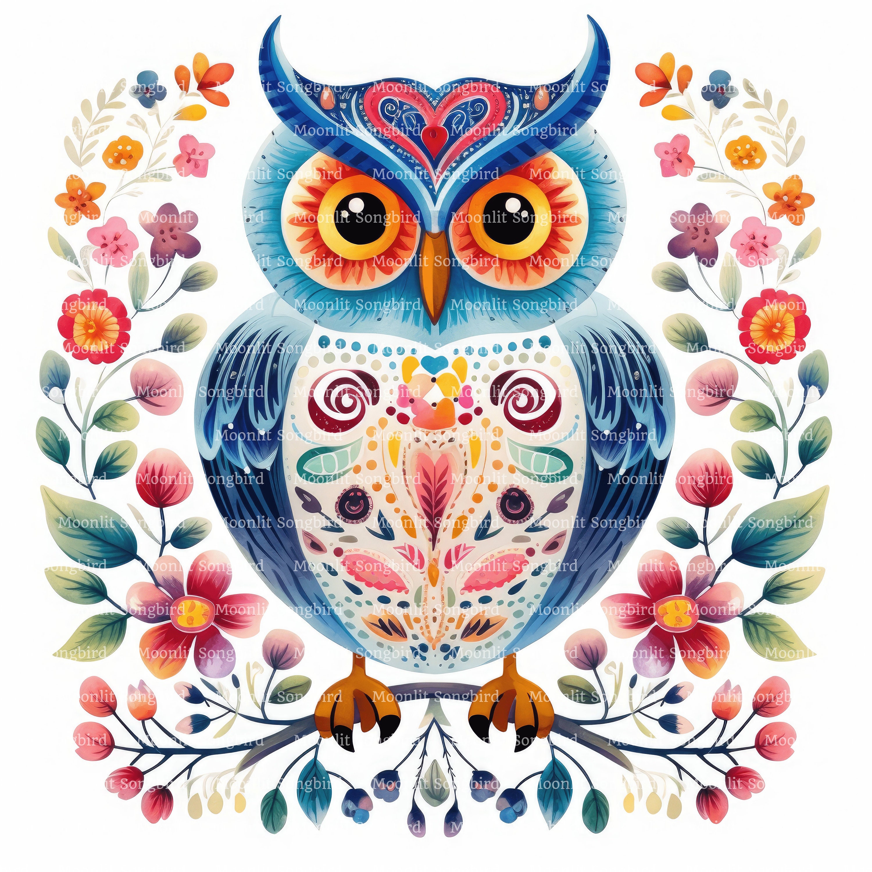 14 Owl Folk Art Clipart, Digital Download, Printable Watercolor Clipart ...