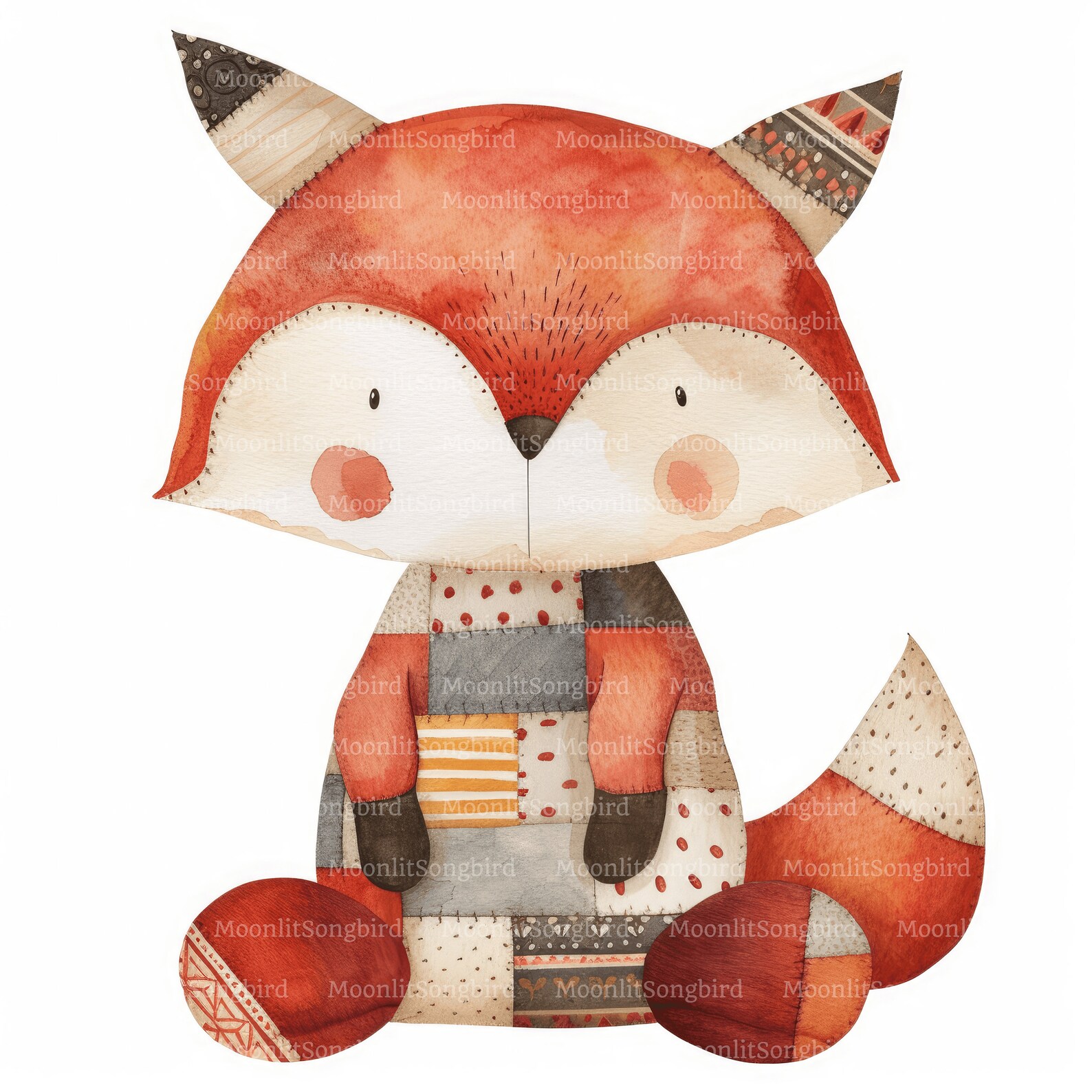 16 Patchwork Fox Clipart, Digital Download, Printable Watercolor ...