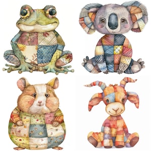 50 Patchwork Animals Clipart, Digital Download, Printable Watercolor ...