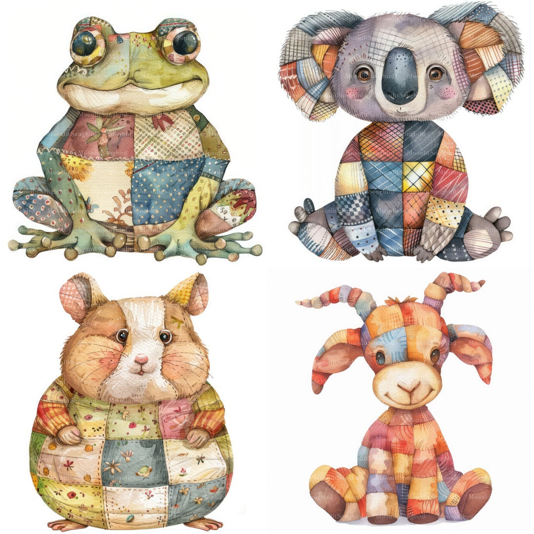 50 Patchwork Animals Clipart, Digital Download, Printable Watercolor ...