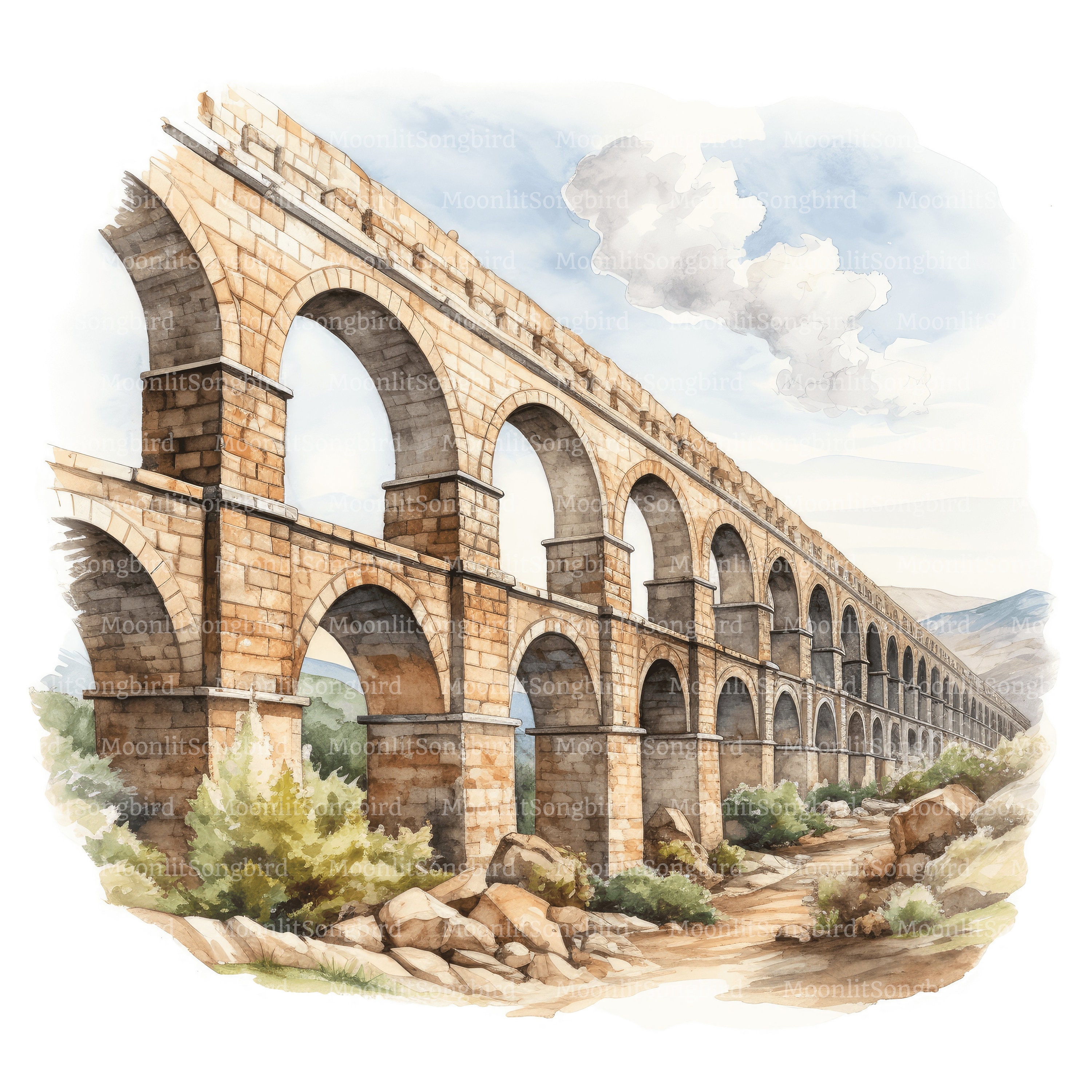 16 Aqueduct Clipart, Digital Download, Printable Watercolor Clipart ...