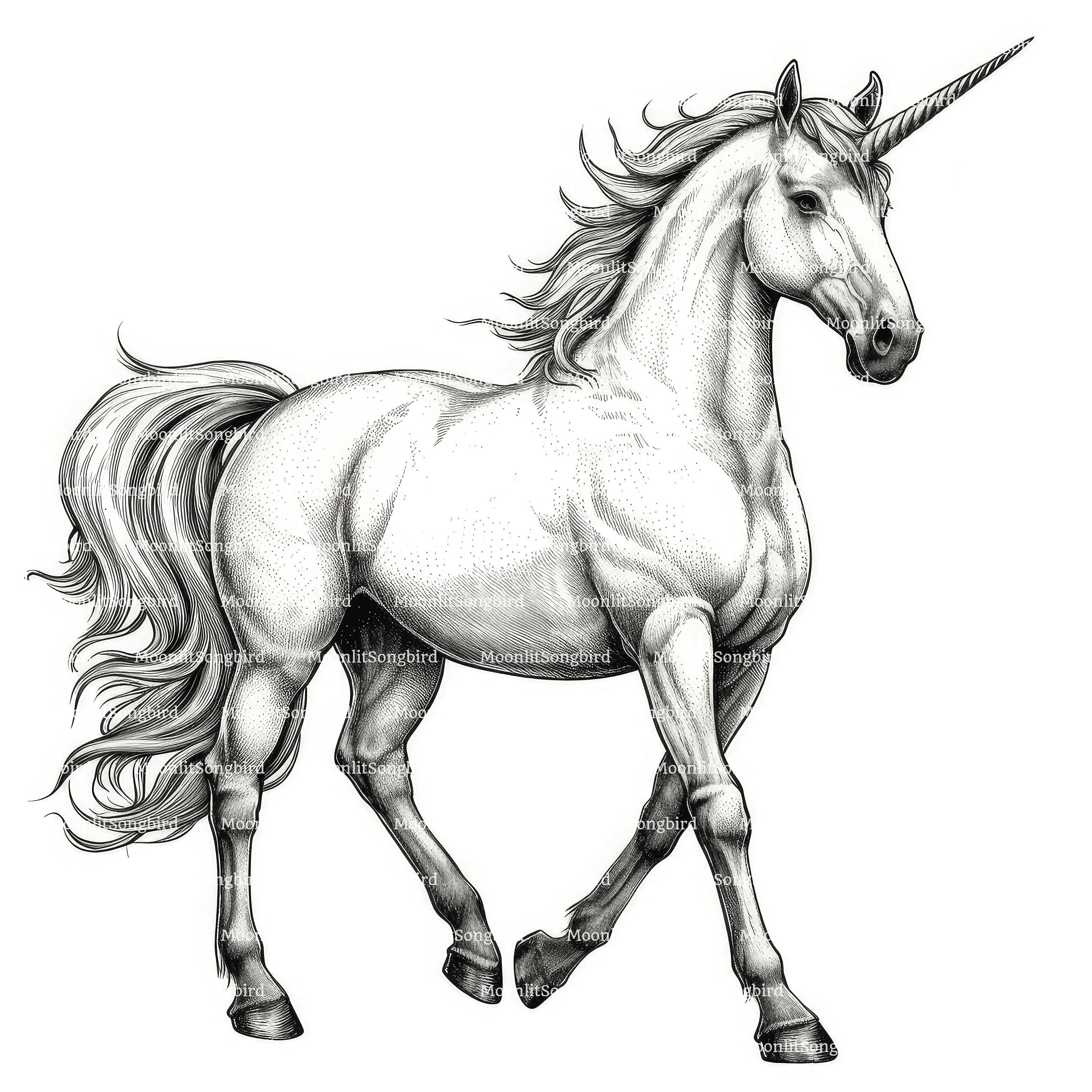 20 Unicorn Drawings Clipart, Digital Download, Printable Watercolor ...