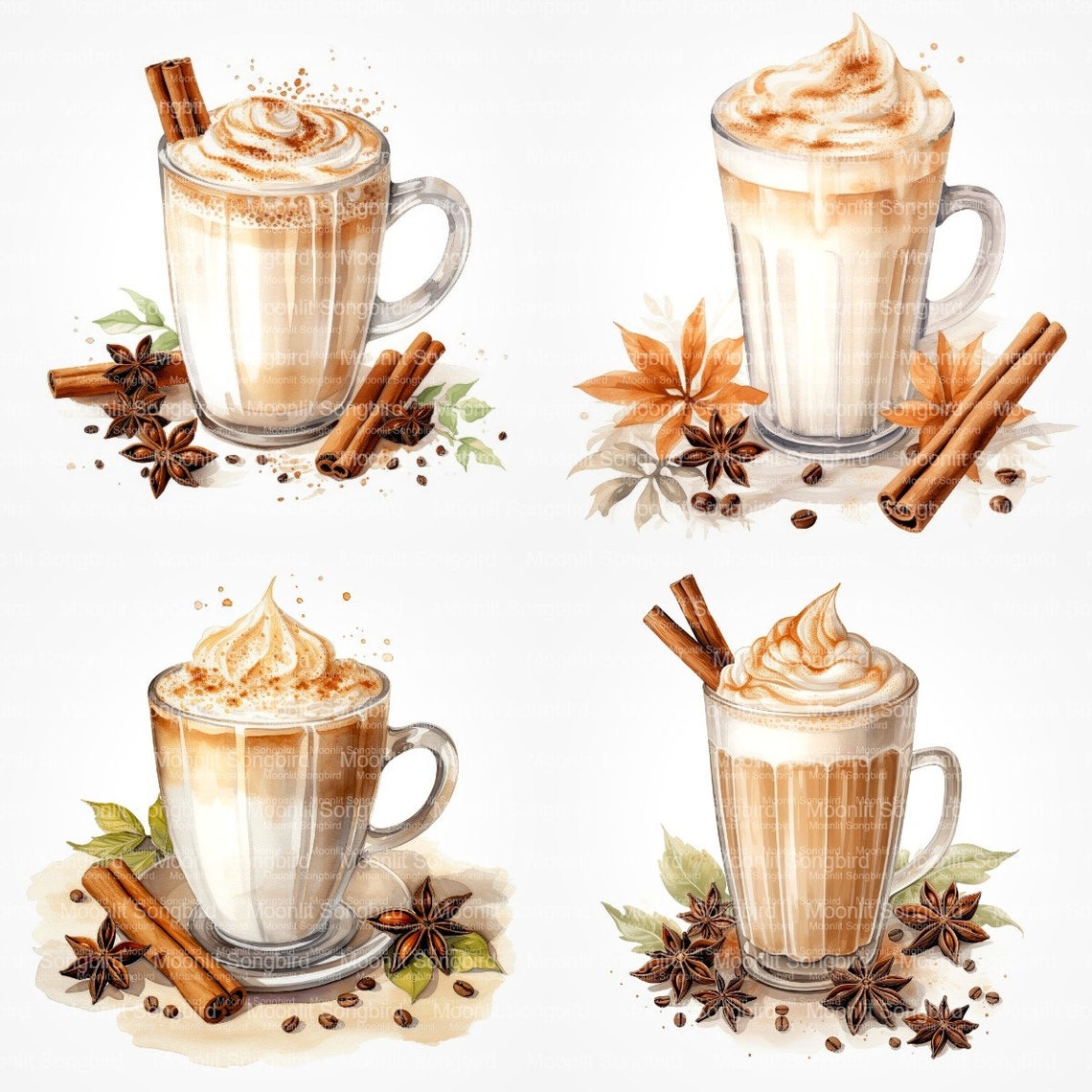 14 Chai Latte Clipart, Digital Download, Printable Watercolor Drinks ...