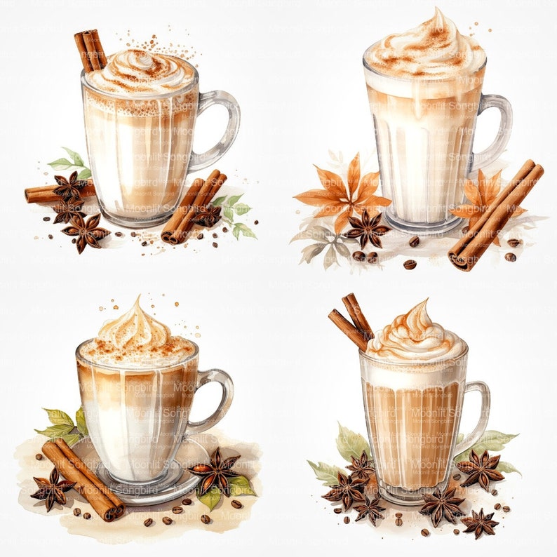 14 Chai Latte Clipart, Digital Download, Printable Watercolor Drinks ...