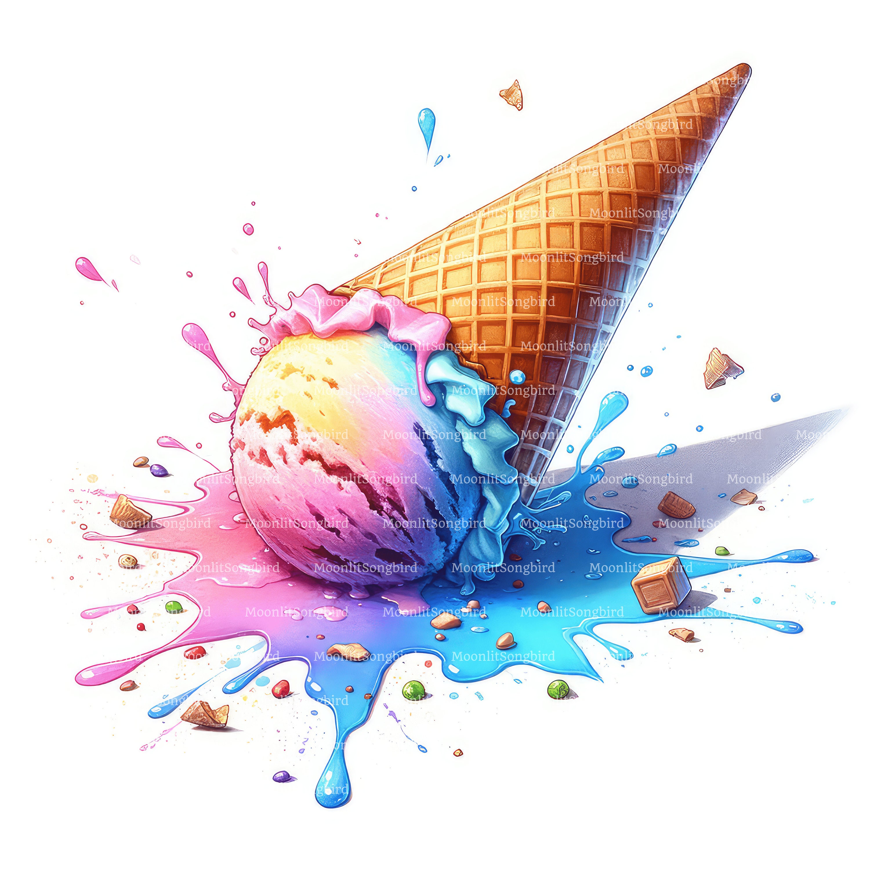 10 Fallen Ice Cream Clipart, Digital Download, Printable Watercolor ...