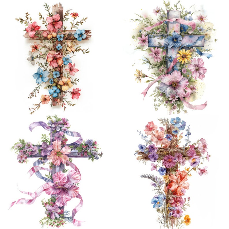 22 Cross With Spring Flowers Clipart, Digital Download, Printable ...