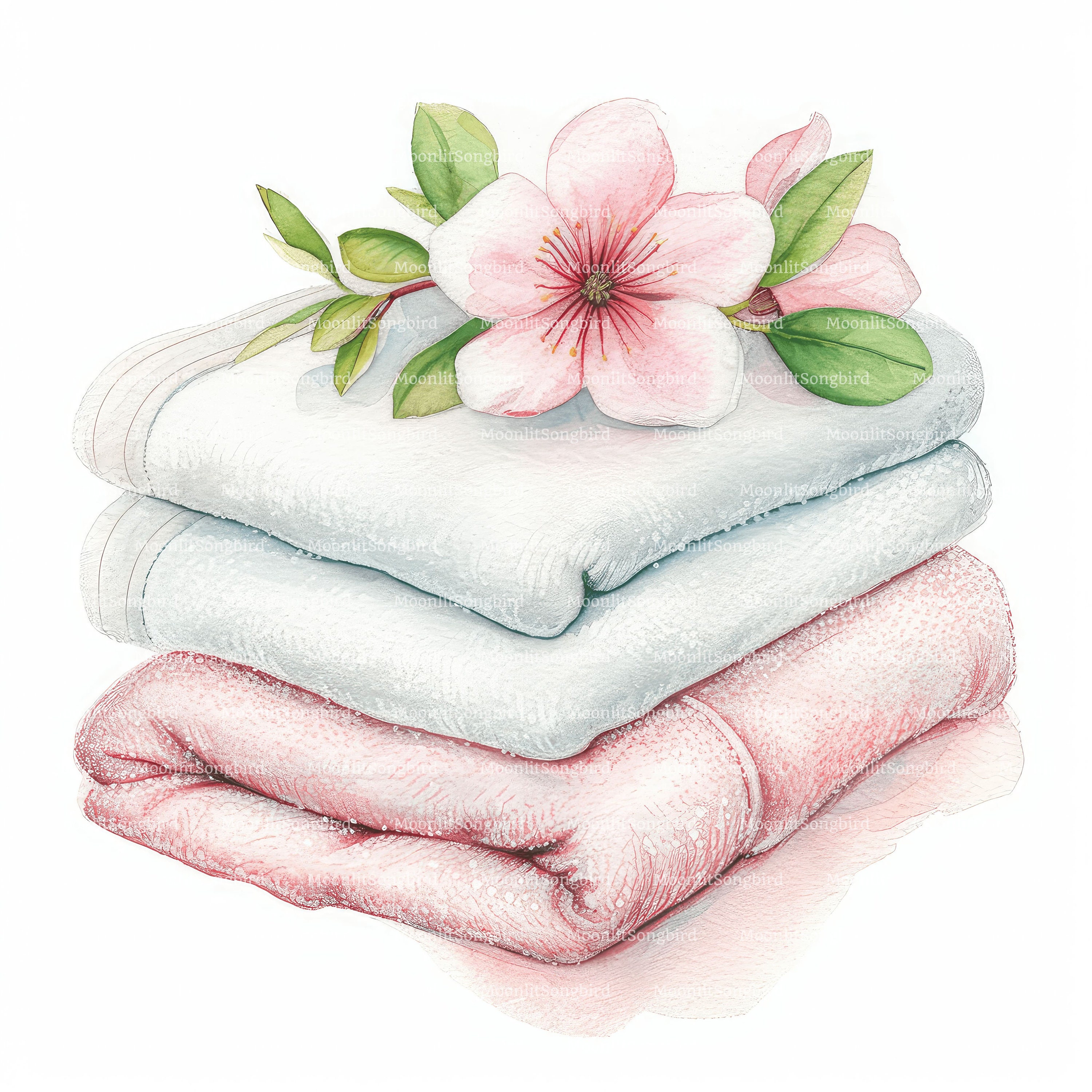 12 Bath Towels and Flowers Clipart, Digital Download, Printable ...