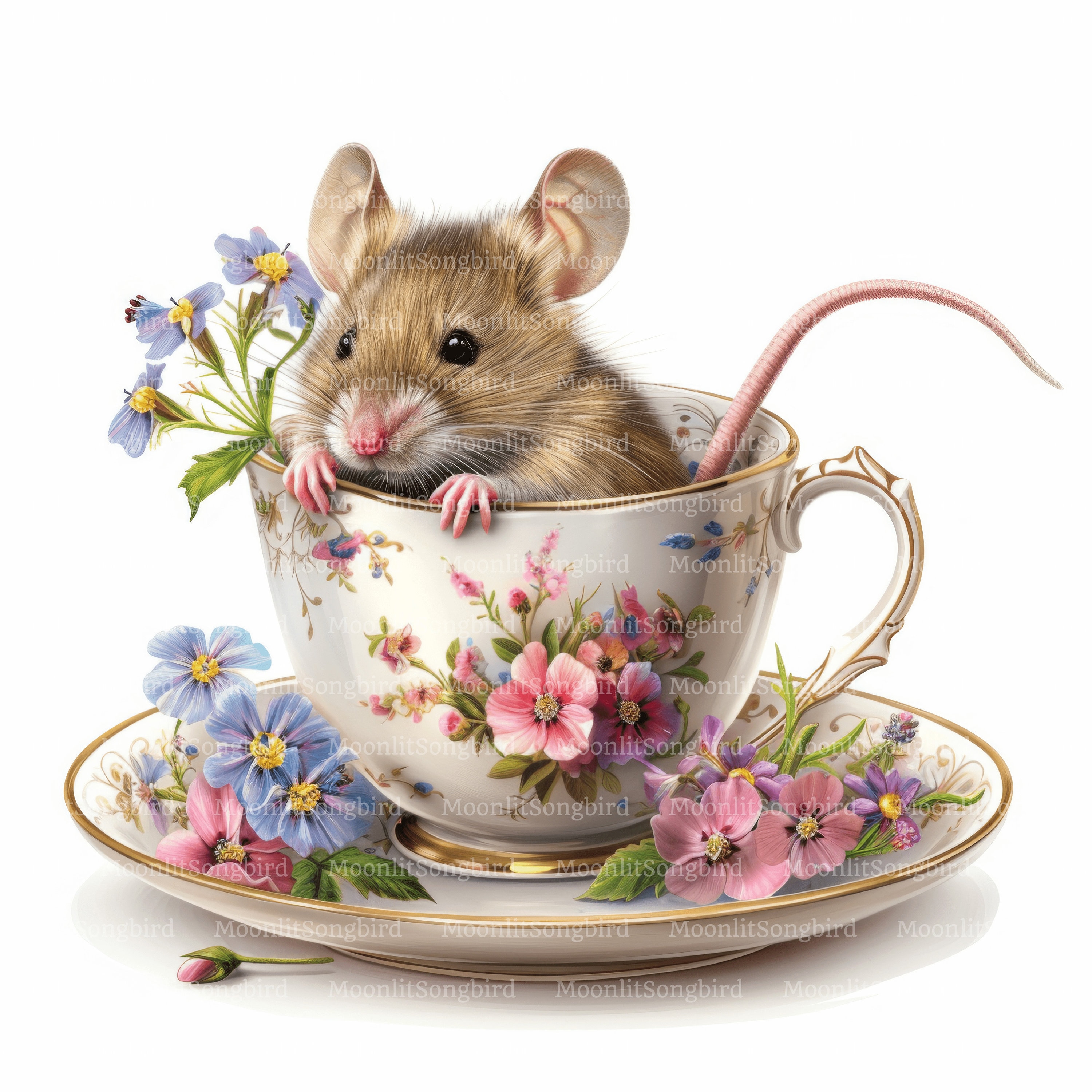 12 Mouse in Teacup Clipart, Digital Download, Printable Watercolor ...