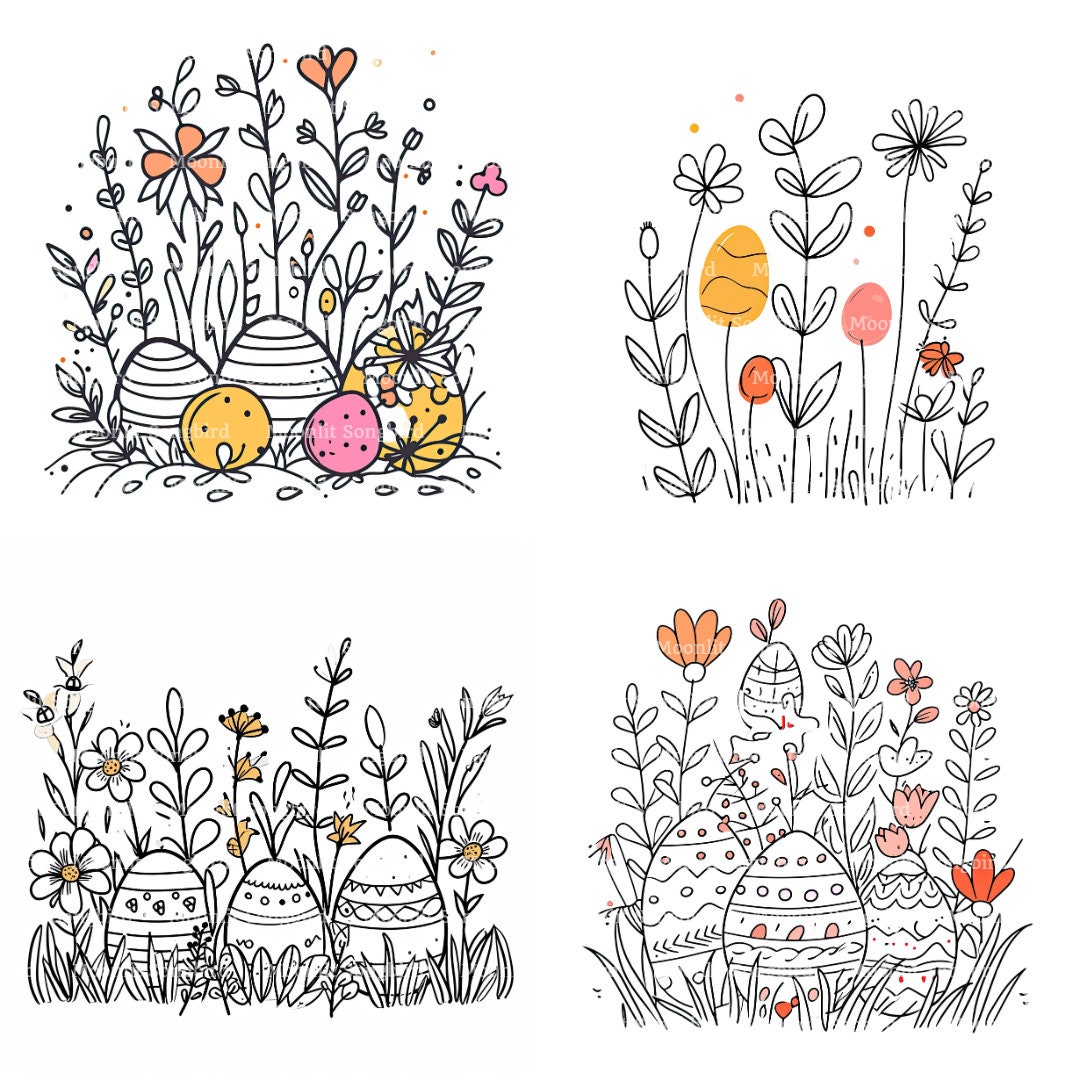 14 Easter Eggs Drawings Clipart, Digital Download, Printable Cute ...