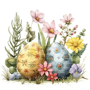 16 Easter Eggs and Flowers Clipart, Digital Download, Printable ...