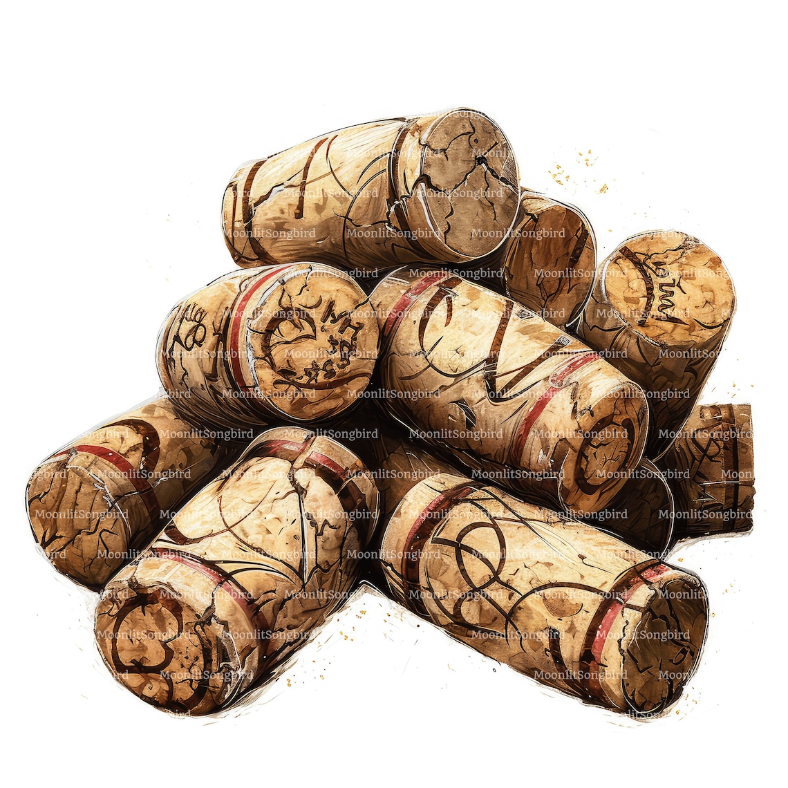 12 Wine Corks Clipart, Digital Download, Printable Watercolor Clipart ...