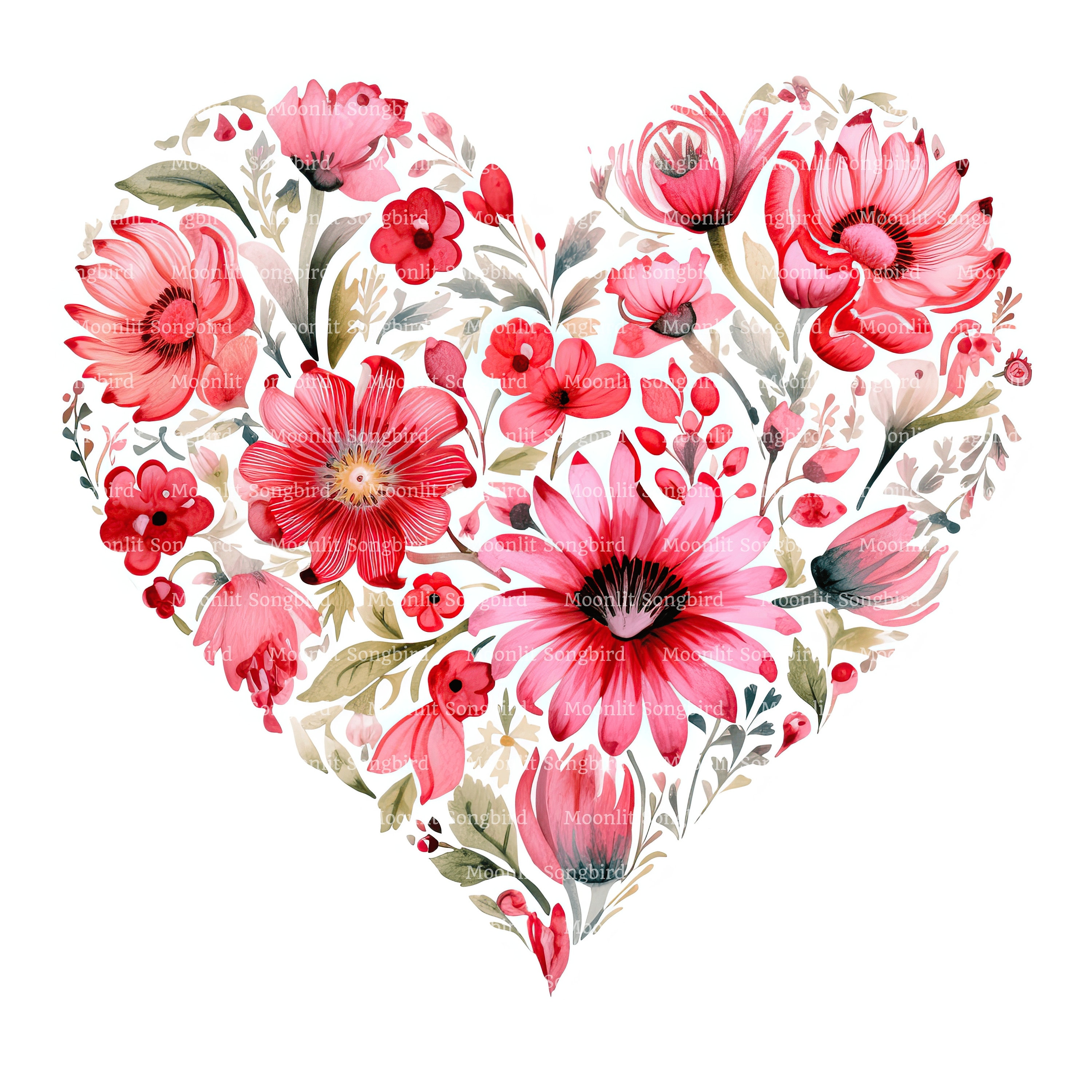 12 Floral Heart Clipart, Digital Download, Printable Watercolor Clipart ...