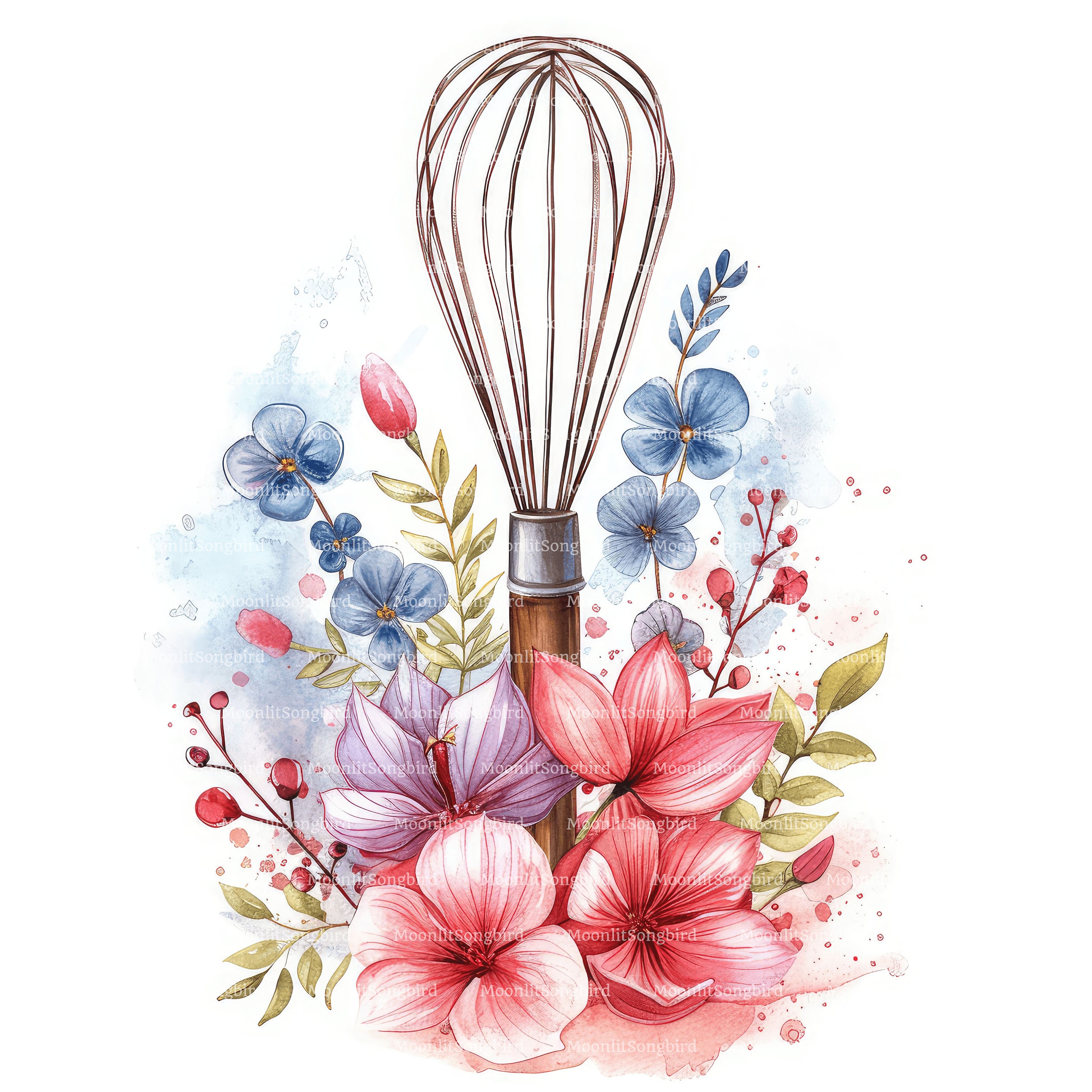 Floral Whisk Clipart, Watercolor Baking Illustration (digital Download ...