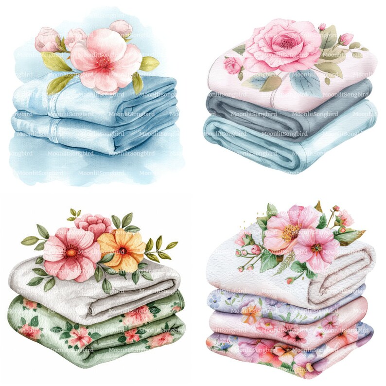 12 Bath Towels and Flowers Clipart, Digital Download, Printable ...