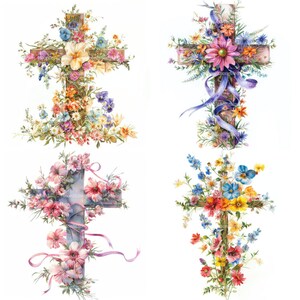 22 Cross With Spring Flowers Clipart, Digital Download, Printable ...