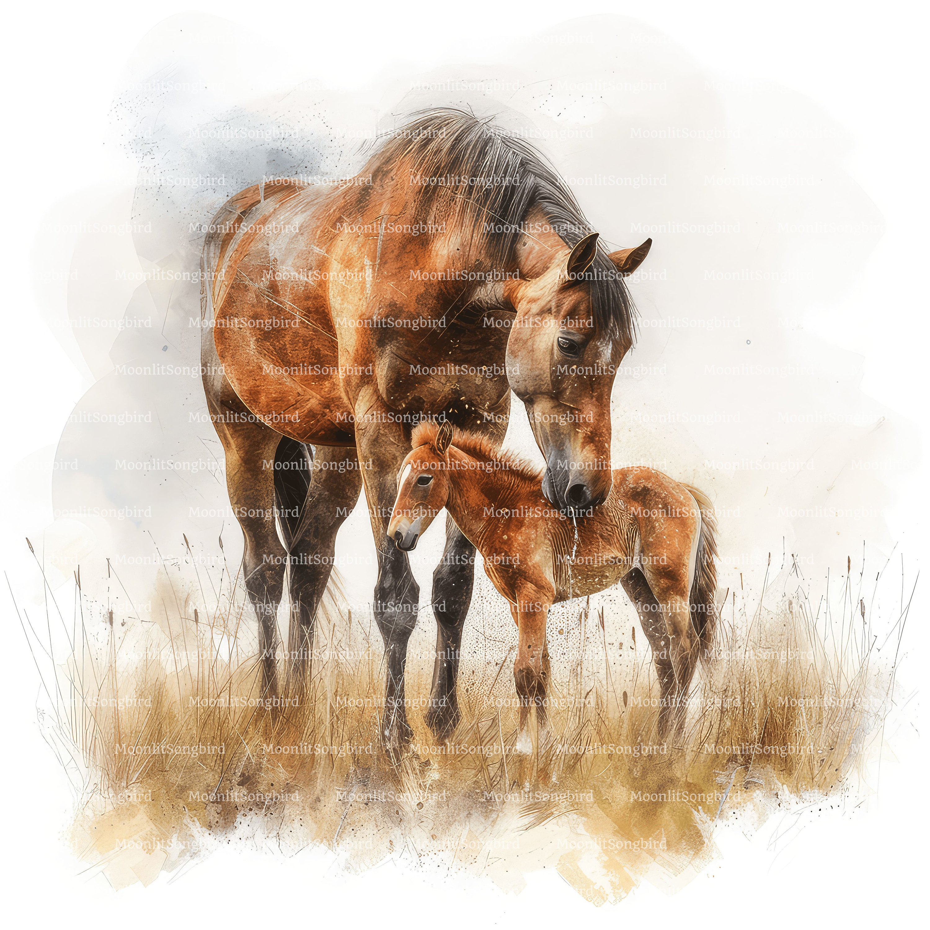10 Mother and Baby Horse in Field Clipart, Digital Download, Printable ...
