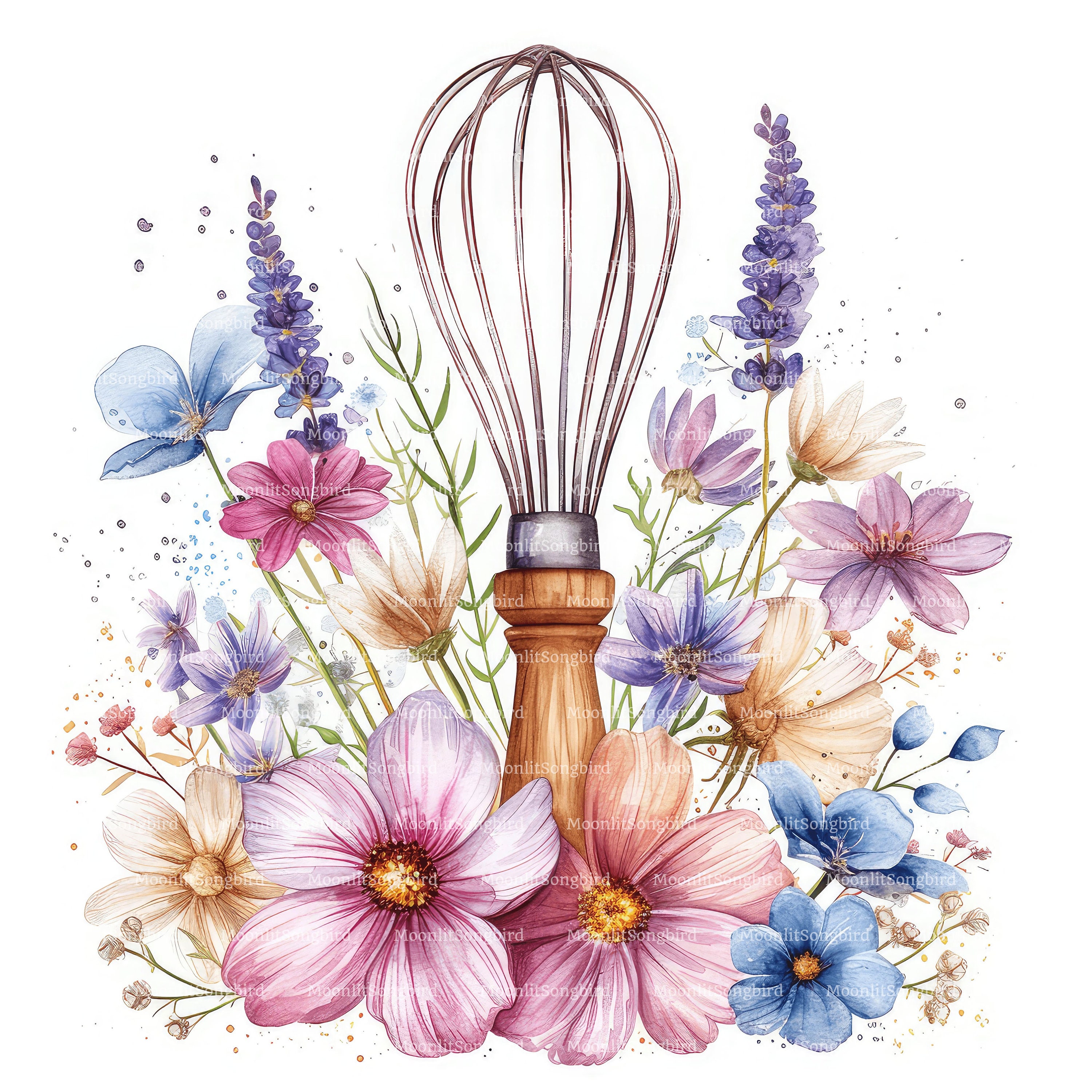 16 Whisk With Flowers Clipart, Digital Download, Printable Watercolor ...