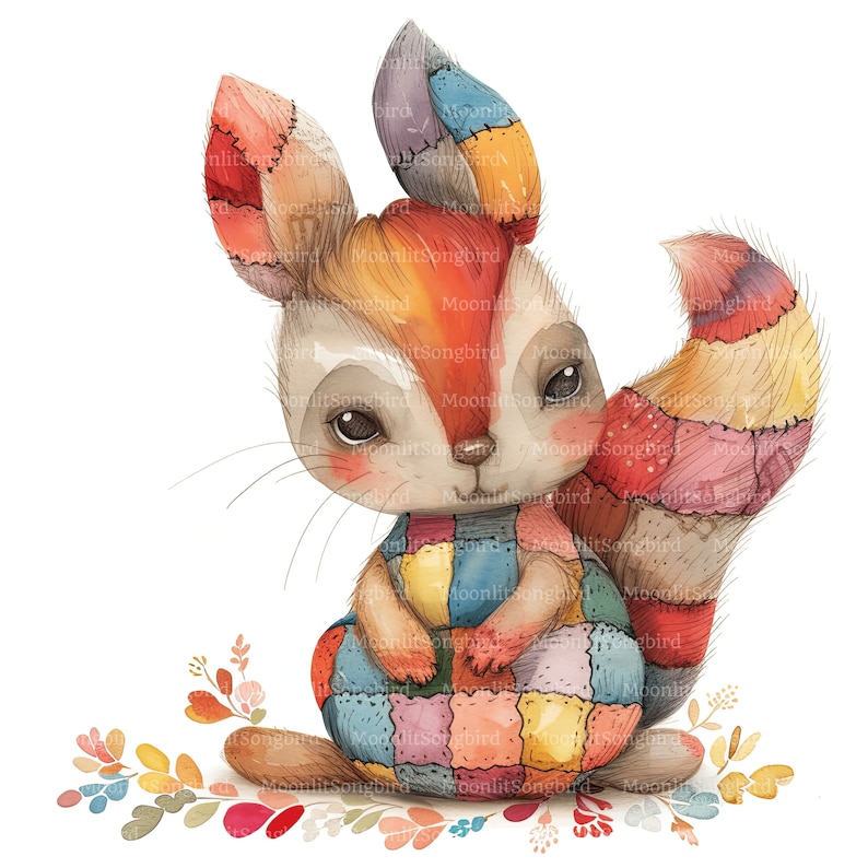 10 Patchwork Squirrel Clipart, Digital Download, Printable Watercolor ...
