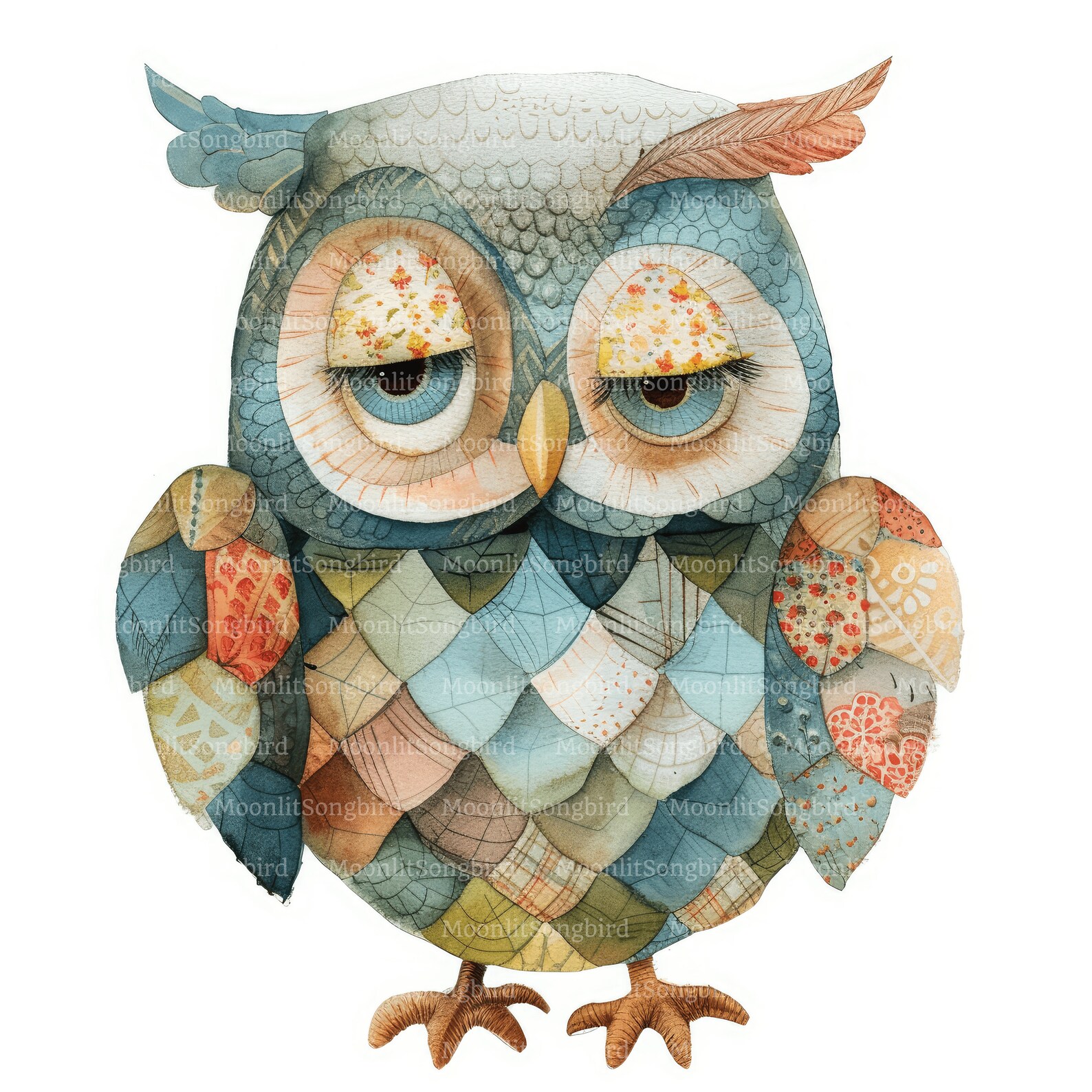 16 Patchwork Owl Clipart, Digital Download, Printable Watercolor ...