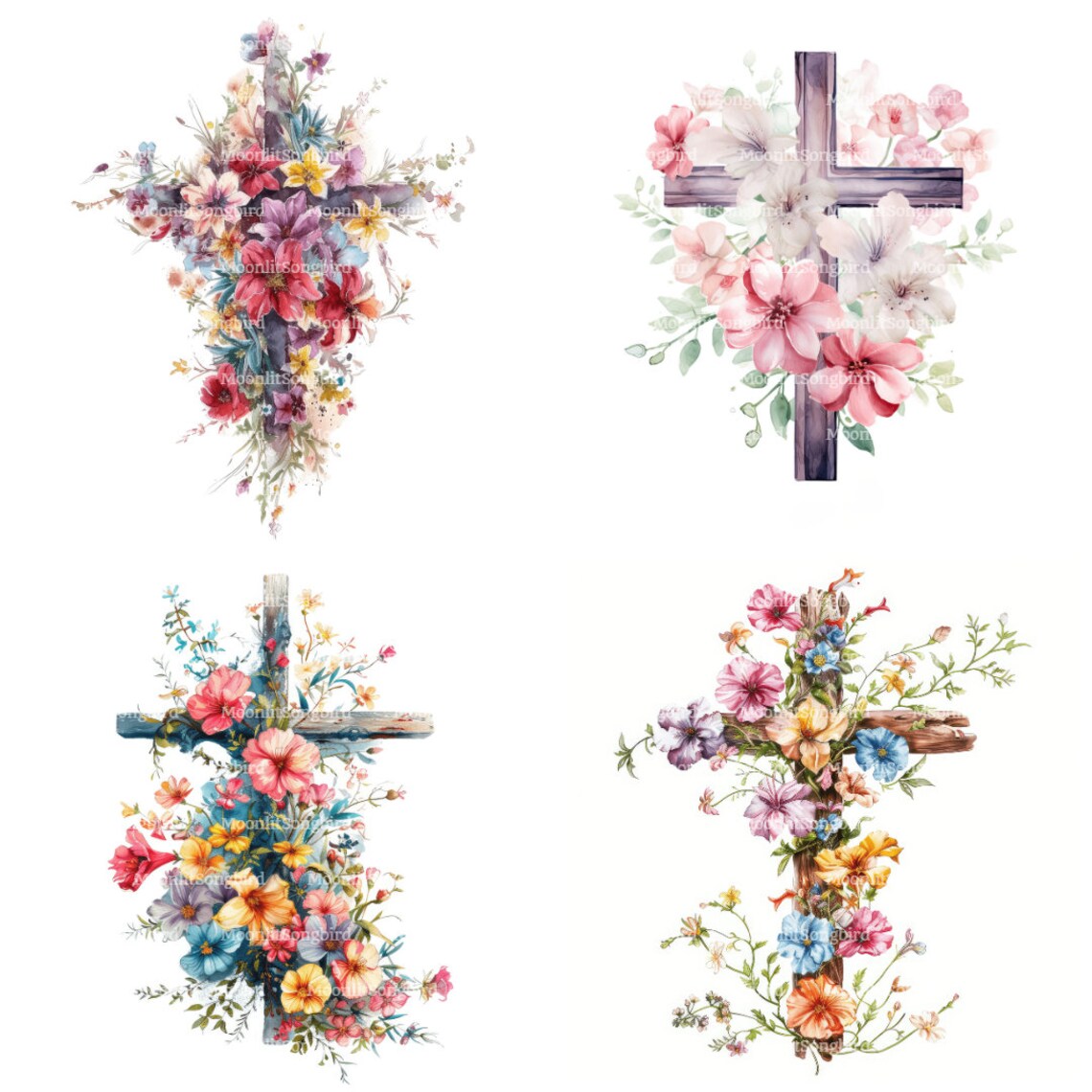 22 Cross With Spring Flowers Clipart, Digital Download, Printable ...