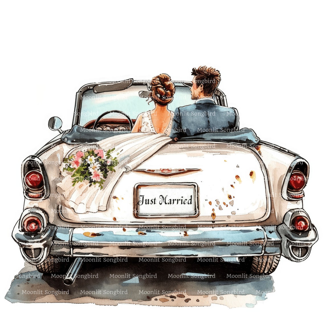 14 Just Married Car Clipart, Bride and Groom, Wedding Day, Love ...