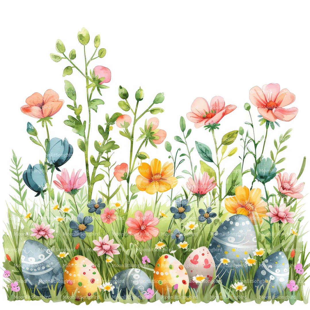 10 Easter Eggs in Garden Clipart, Digital Download, Printable ...