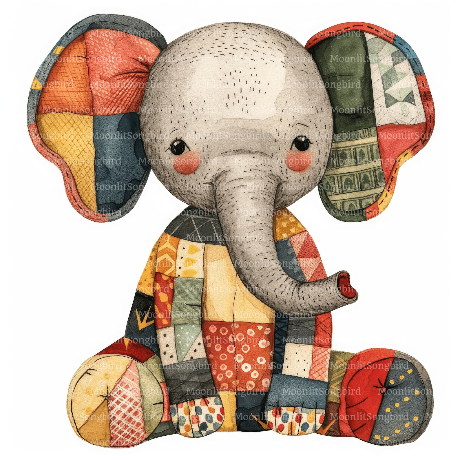 14 Patchwork Elephant Clipart, Digital Download, Printable Watercolor ...