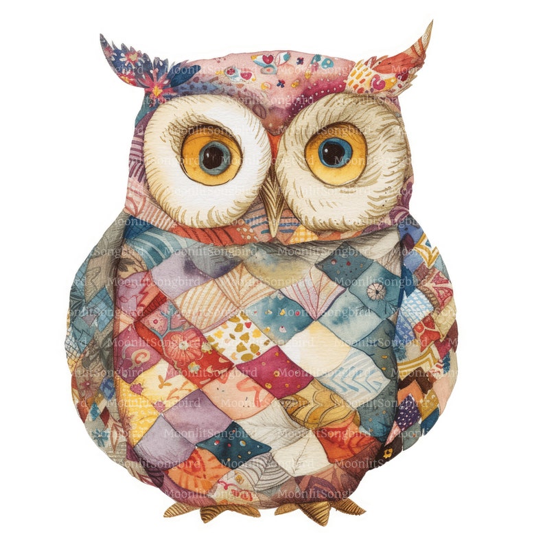 16 Patchwork Owl Clipart, Digital Download, Printable Watercolor ...