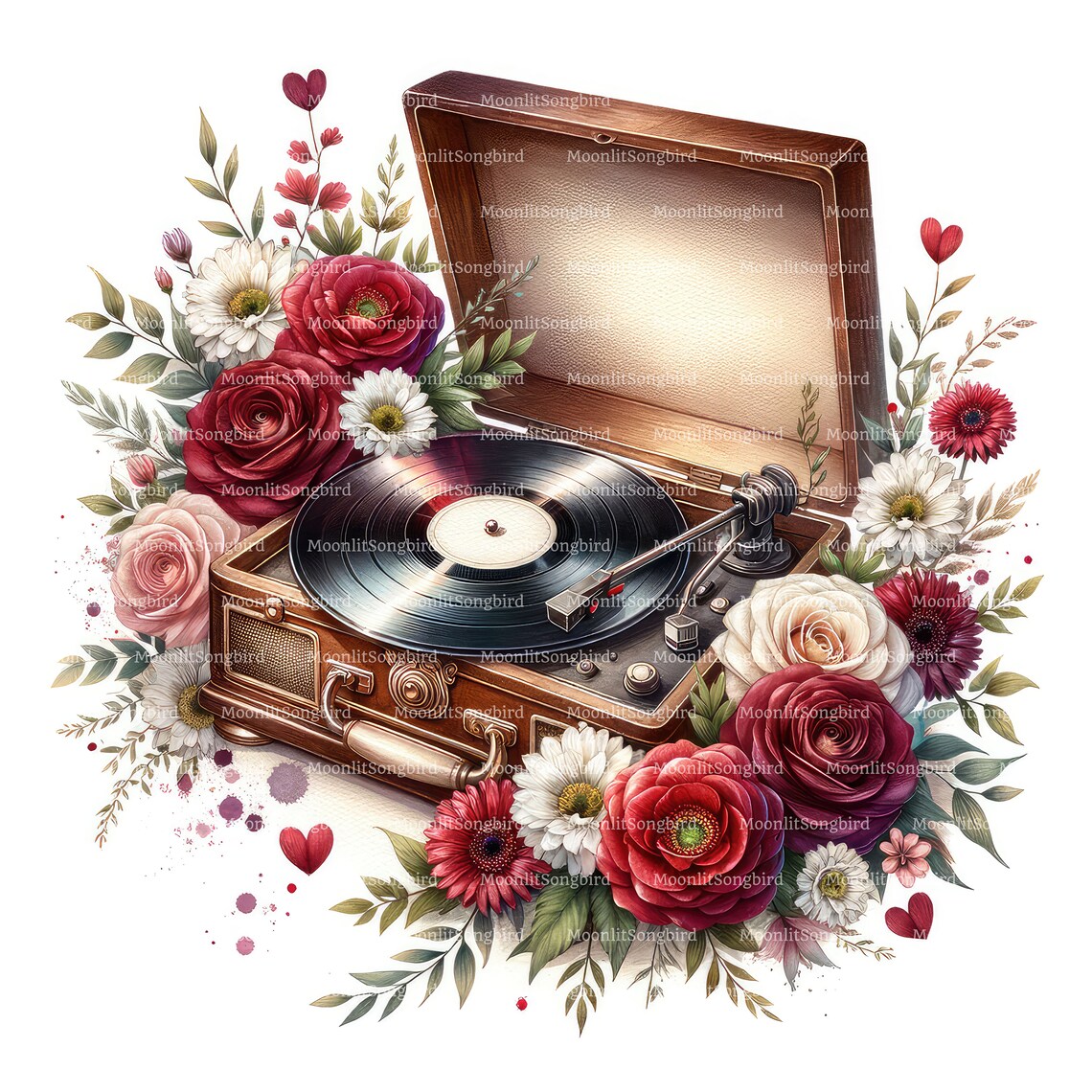 10 Floral Vintage Record Players Clipart, Digital Download, Printable ...