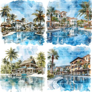 14 Holiday Resort With Swimming Pool Clipart, Digital Download ...