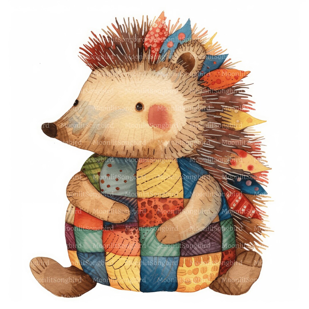 9 Patchwork Hedgehog Clipart, Digital Download, Printable Watercolor Clipart, Paper Crafts ...