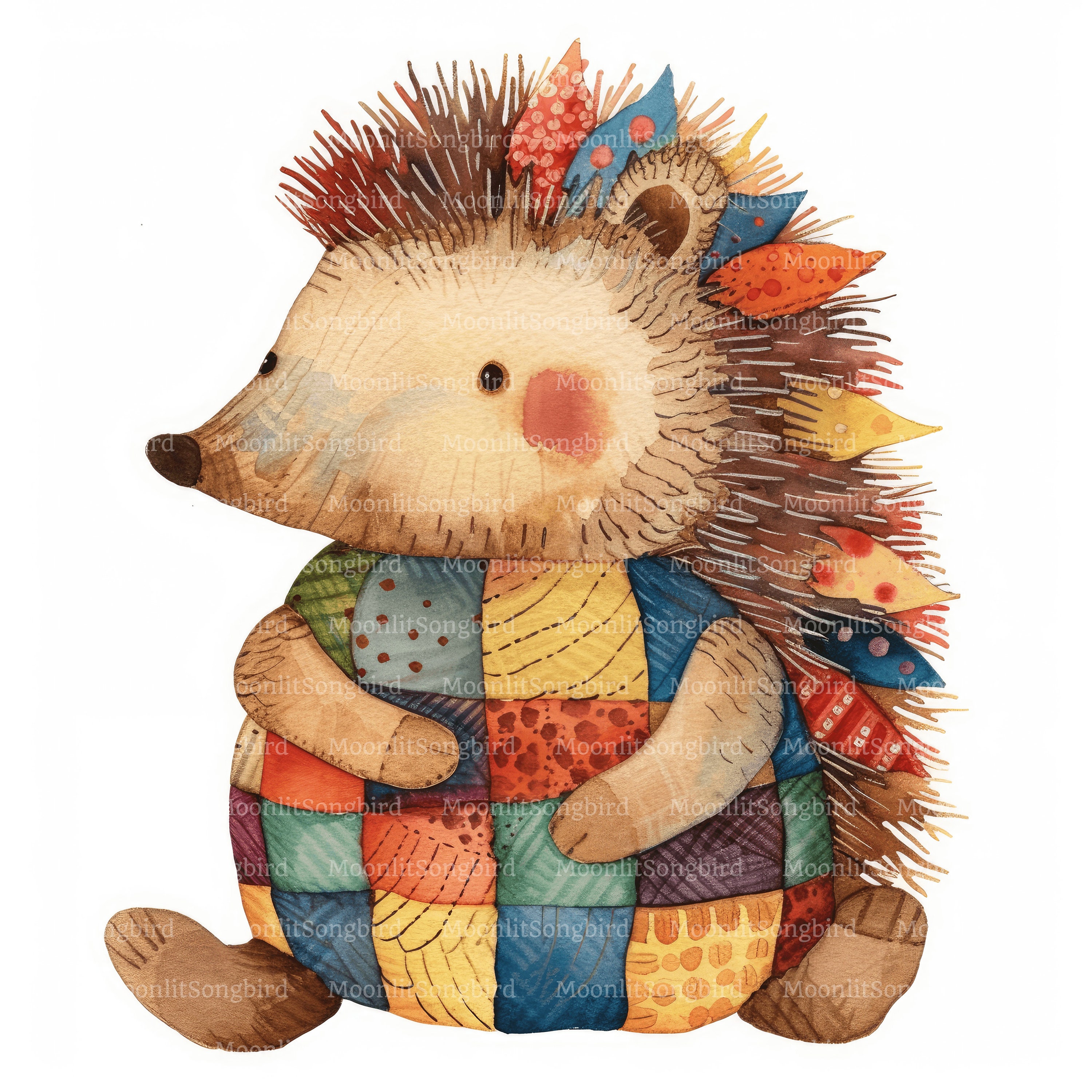 9 Patchwork Hedgehog Clipart, Digital Download, Printable Watercolor Clipart, Paper Crafts ...