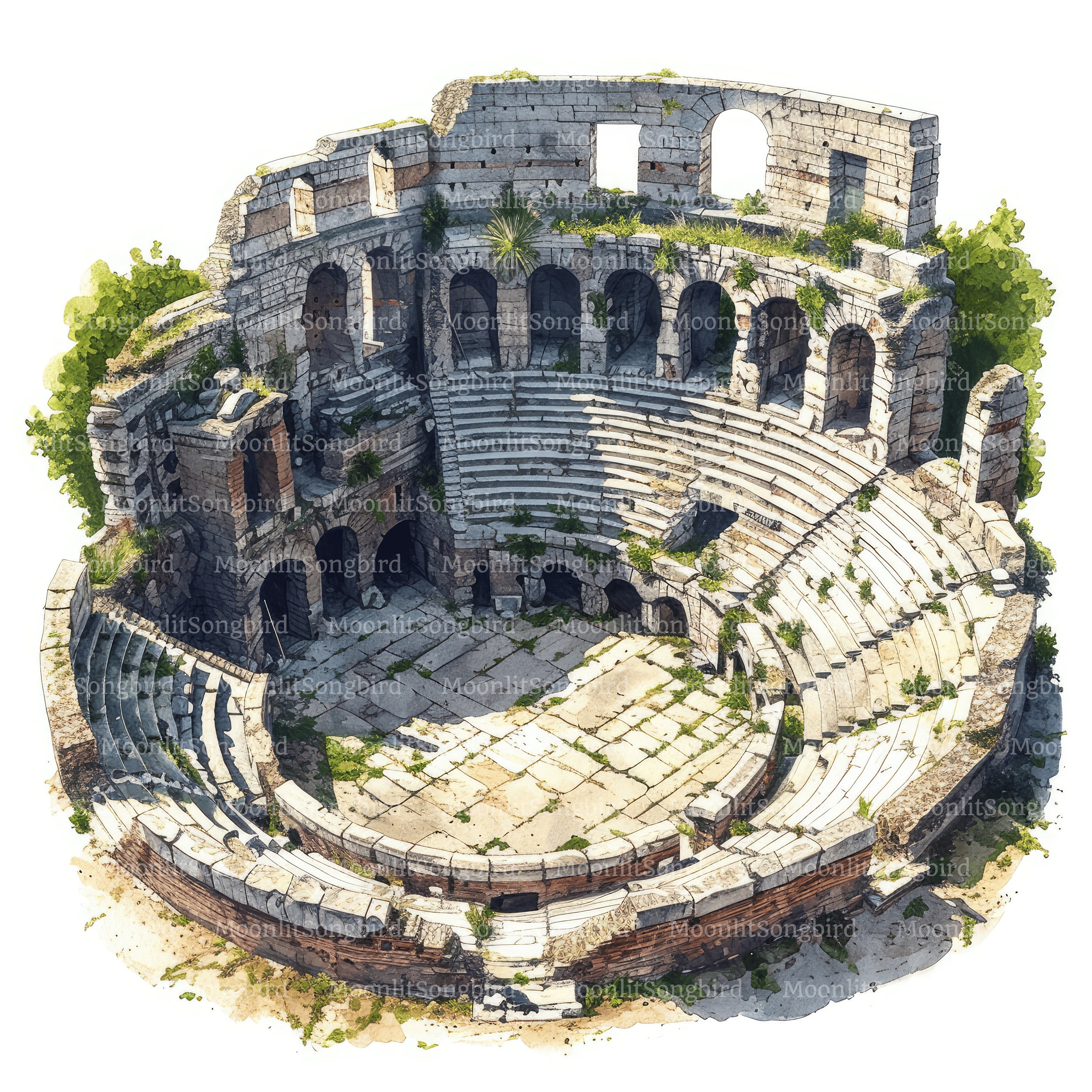 Watercolor Amphitheater Clipart, Old World Ruins (digital Download) - Etsy