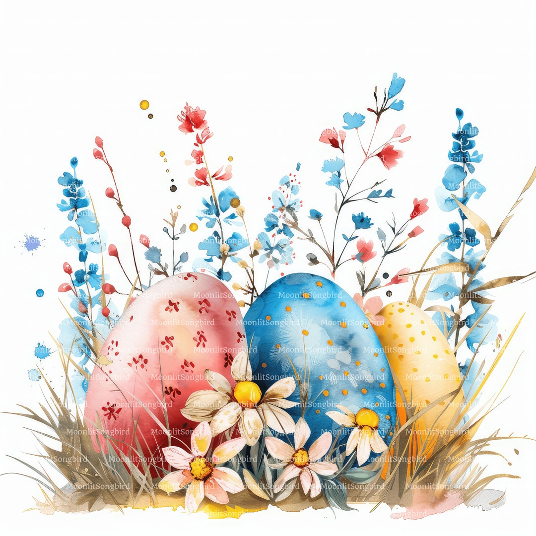 16 Easter Eggs and Flowers Clipart, Digital Download, Printable ...