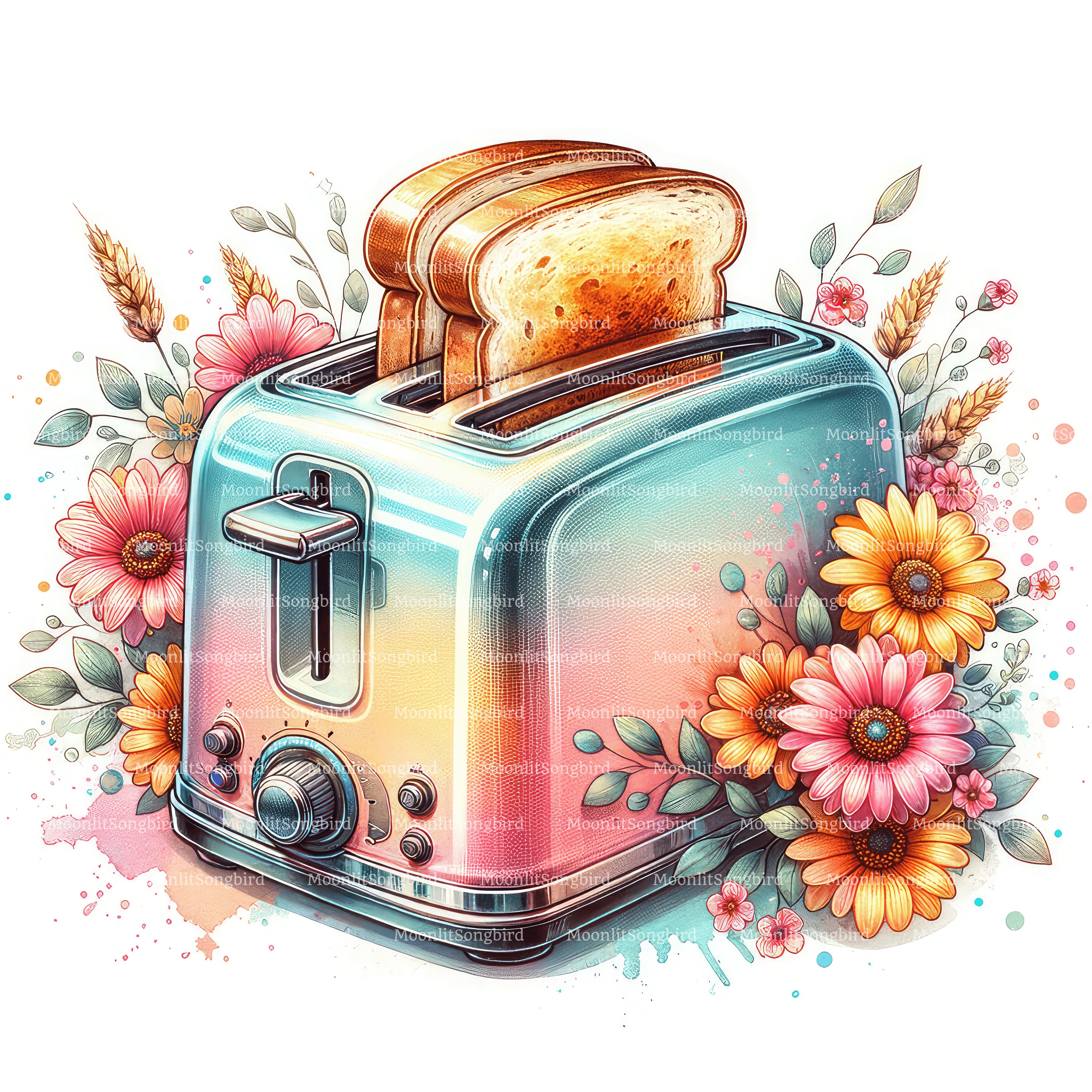 10 Floral Bread Toasters Clipart, Digital Download, Printable ...