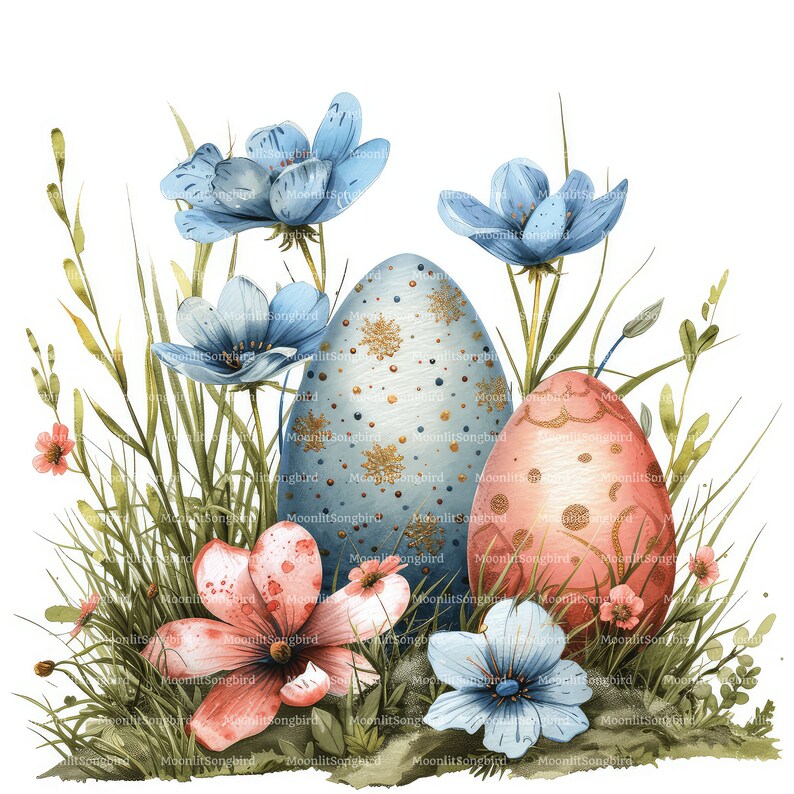 16 Easter Eggs and Flowers Clipart, Digital Download, Printable ...