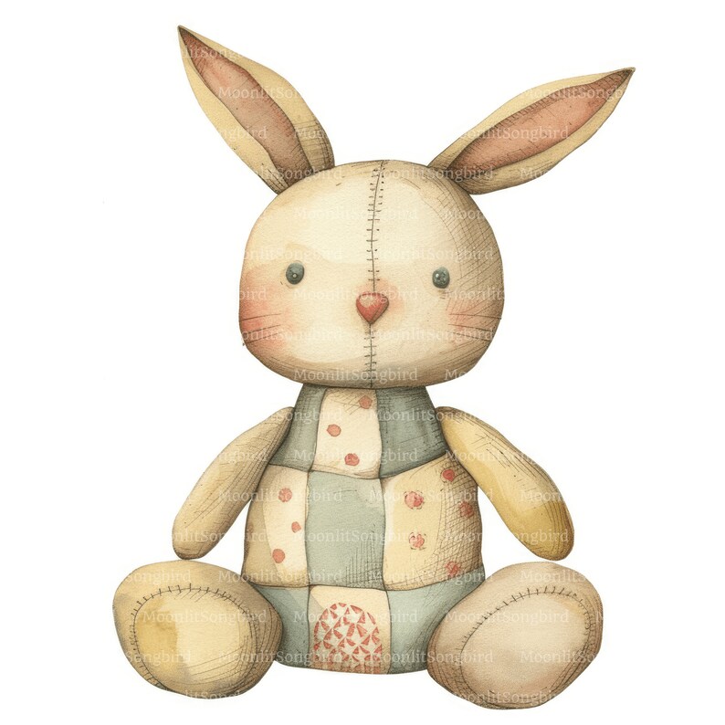 10 Patchwork Rabbit Clipart, Digital Download, Printable Watercolor ...