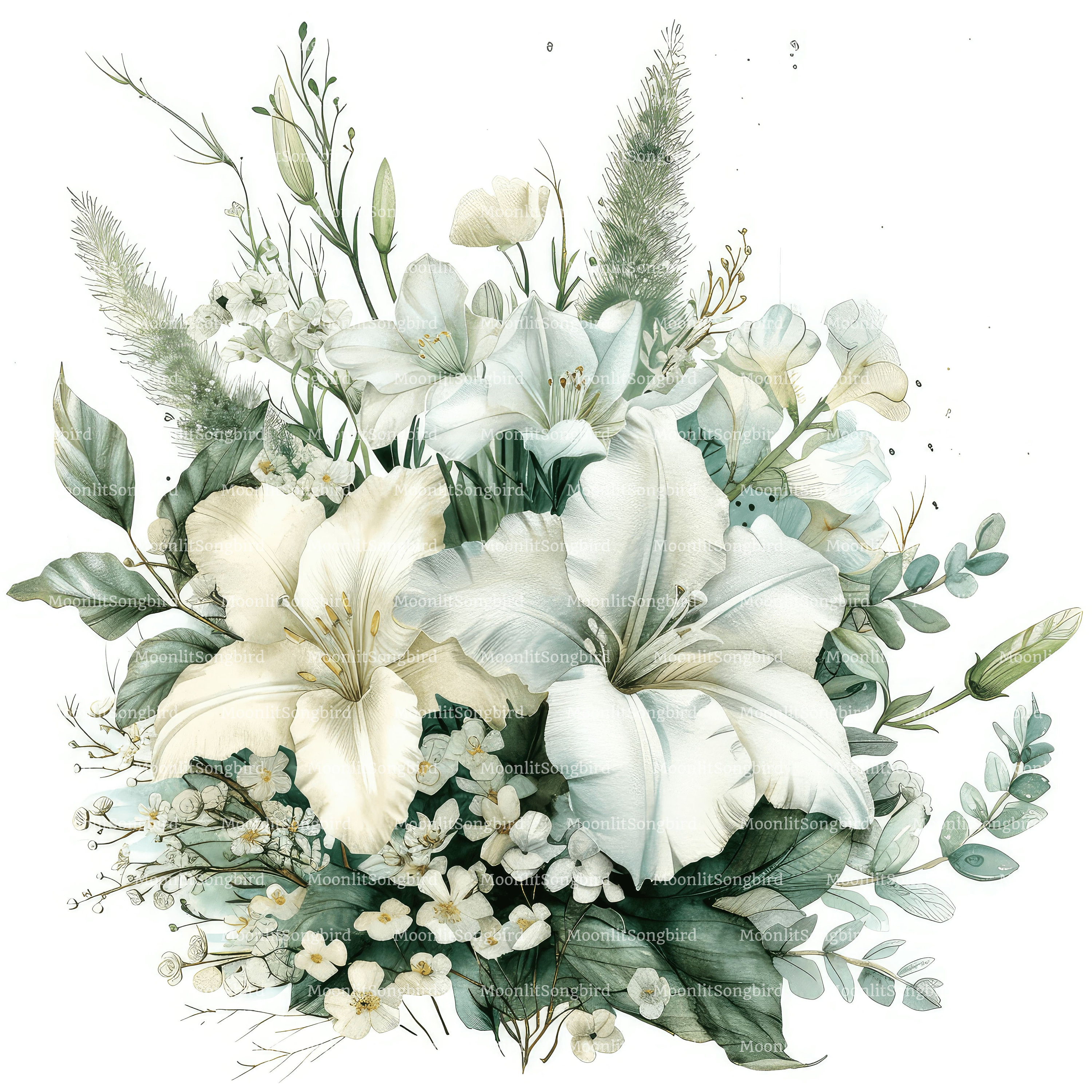 10 White Funeral Flowers Clipart, Digital Download, Printable ...