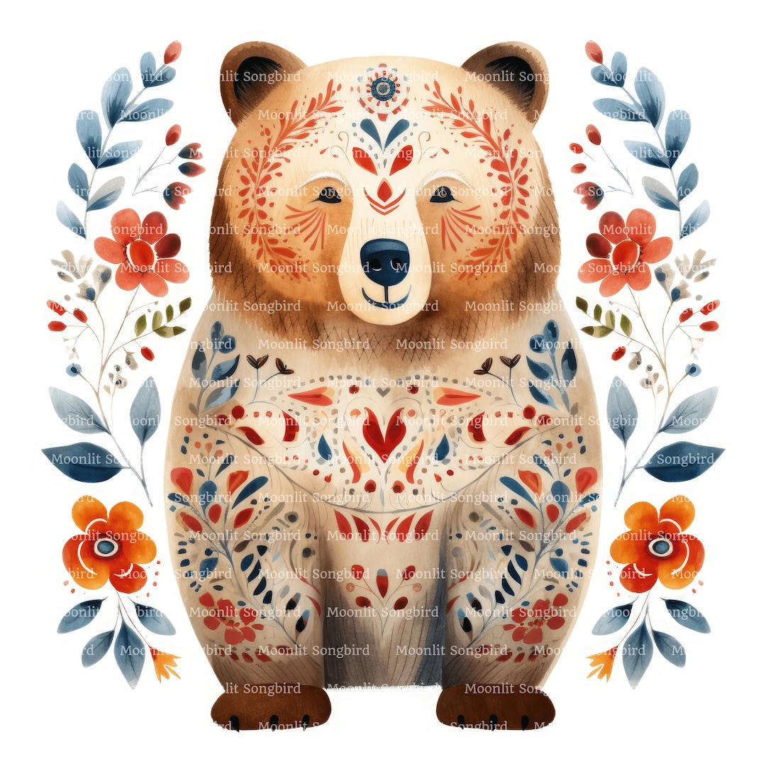 9 Bear Folk Art Clipart, Digital Download, Printable Watercolor Clipart ...
