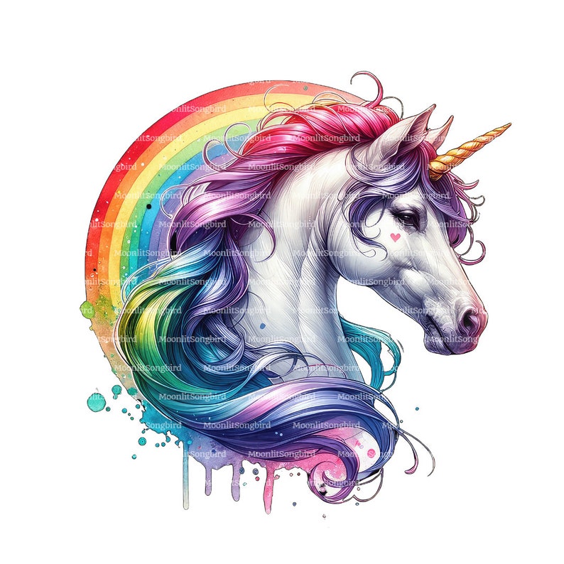 Unicorn and Rainbow PNG Files, Transparent Background, Digital Download ...