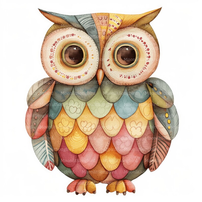 16 Patchwork Owl Clipart, Digital Download, Printable Watercolor ...