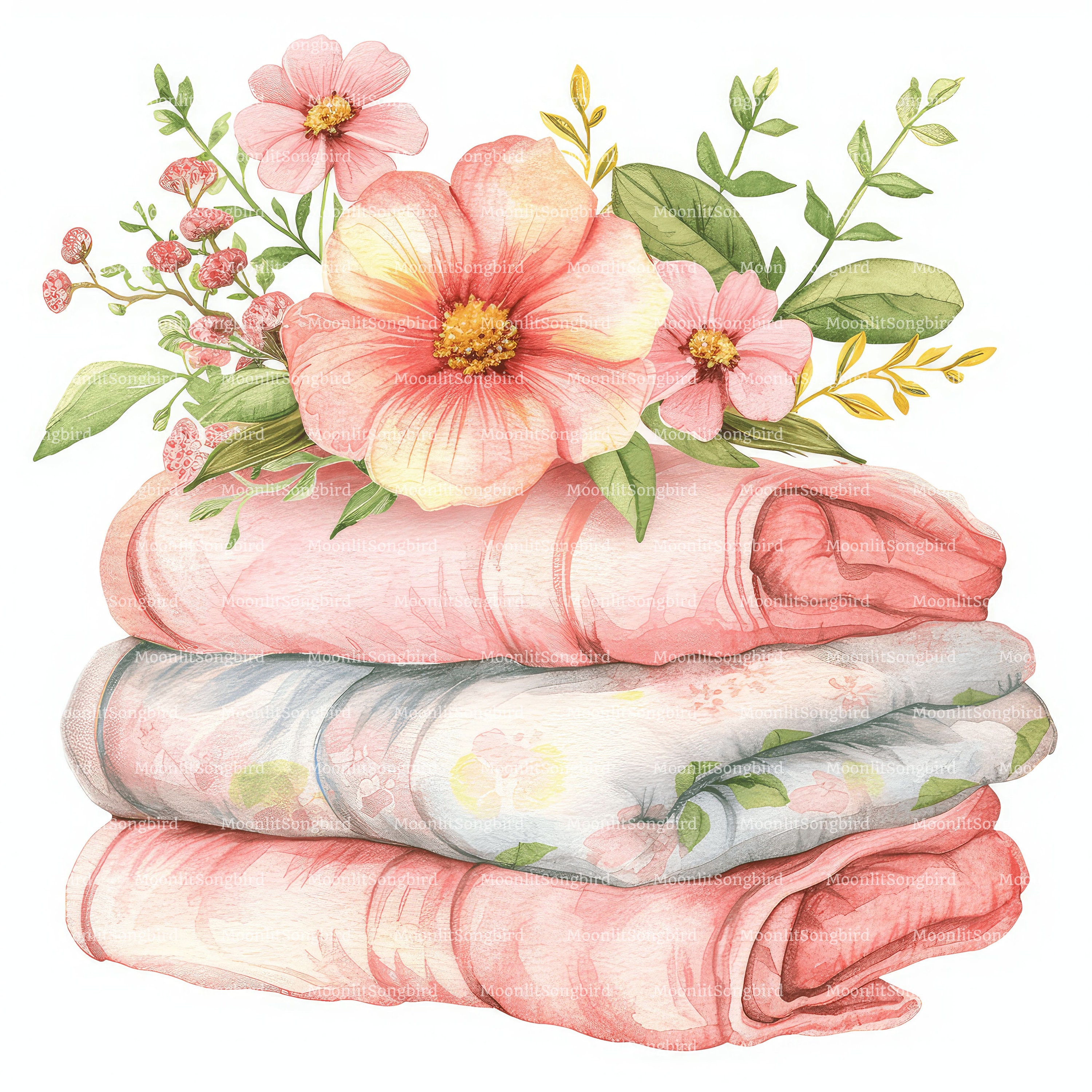 12 Bath Towels and Flowers Clipart, Digital Download, Printable ...