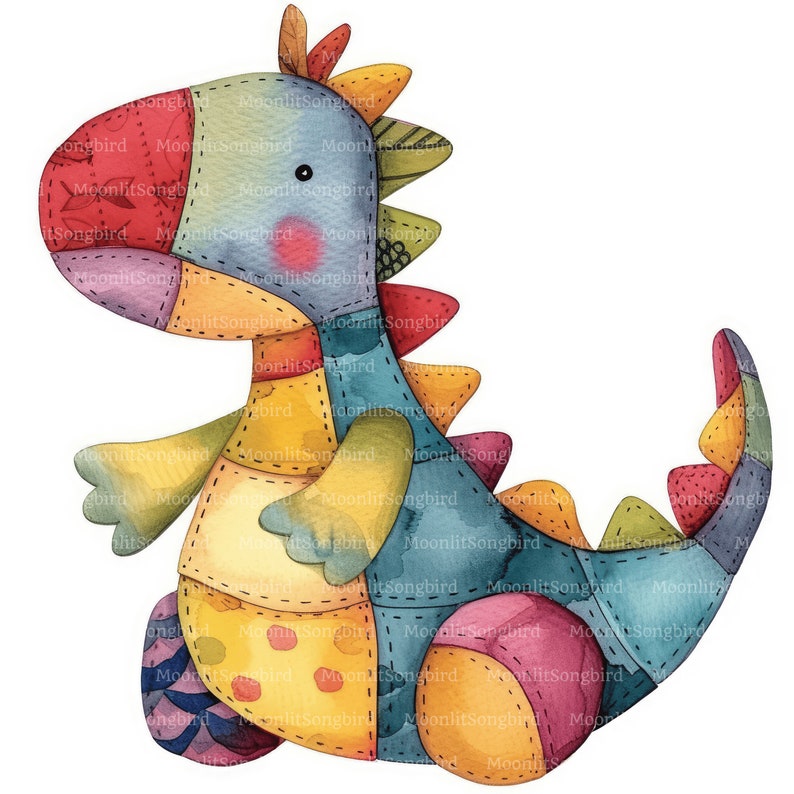 11 Patchwork Dinosaur Clipart, Digital Download, Printable Watercolor Clipart, Paper Crafts ...