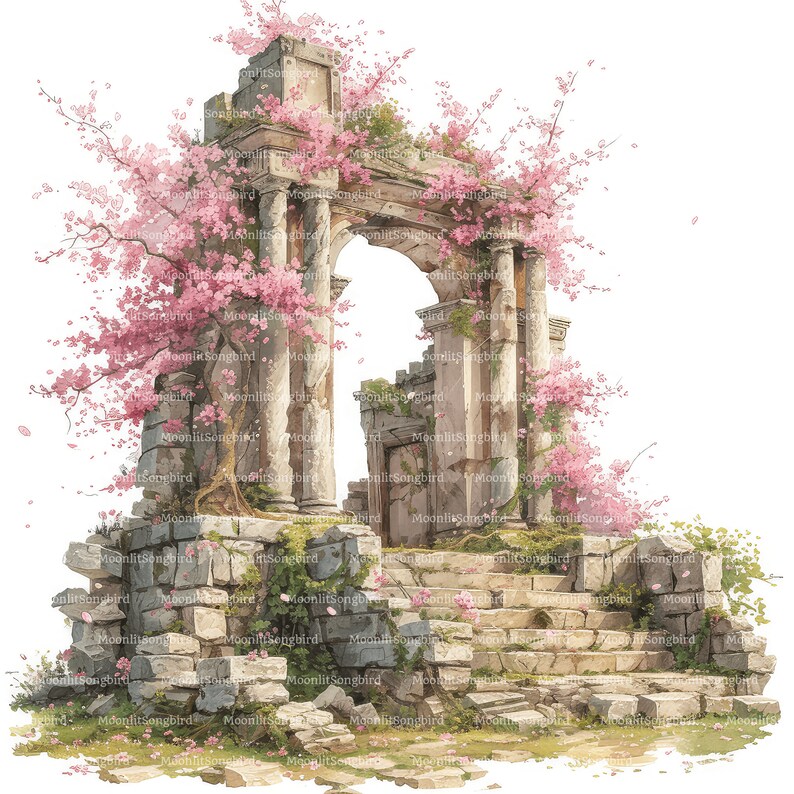 16 Floral Ruined Buildings Clipart, Digital Download, Printable ...