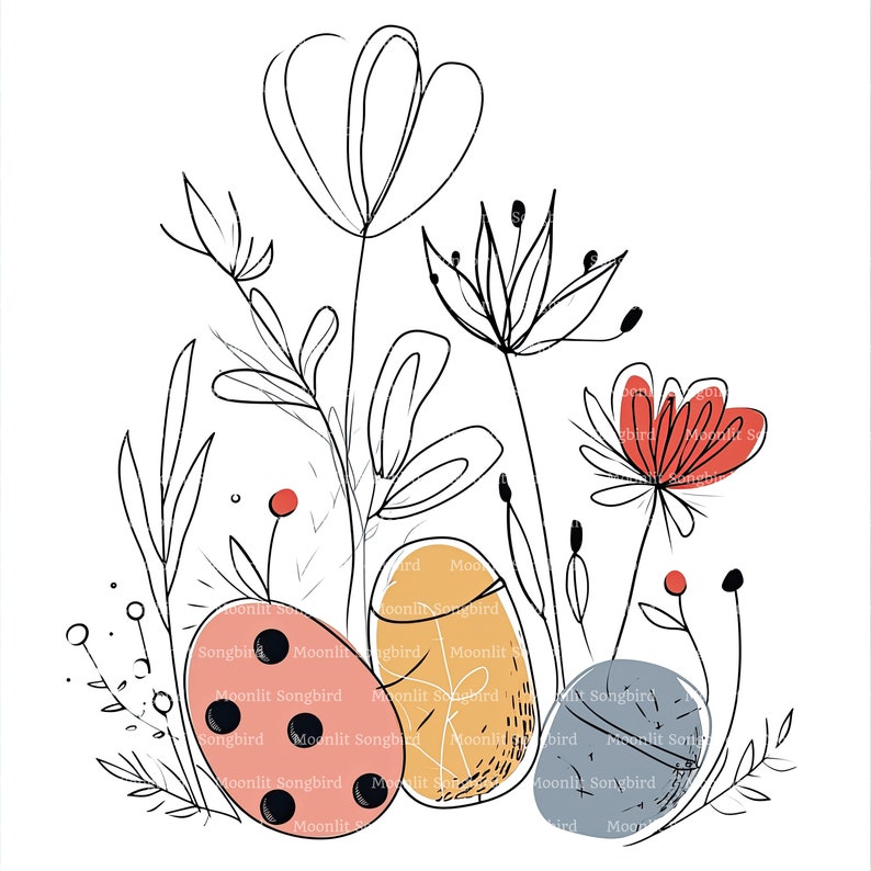 14 Easter Eggs Drawings Clipart, Digital Download, Printable Cute ...